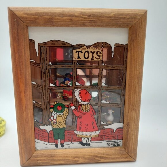 Holiday | Christmas Diorama Shadow Box Wood Window Toy Shop Mirror ...